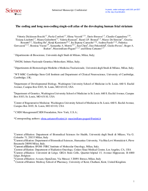 (PDF) The coding and long noncoding single-cell atlas of the developing human fetal striatum