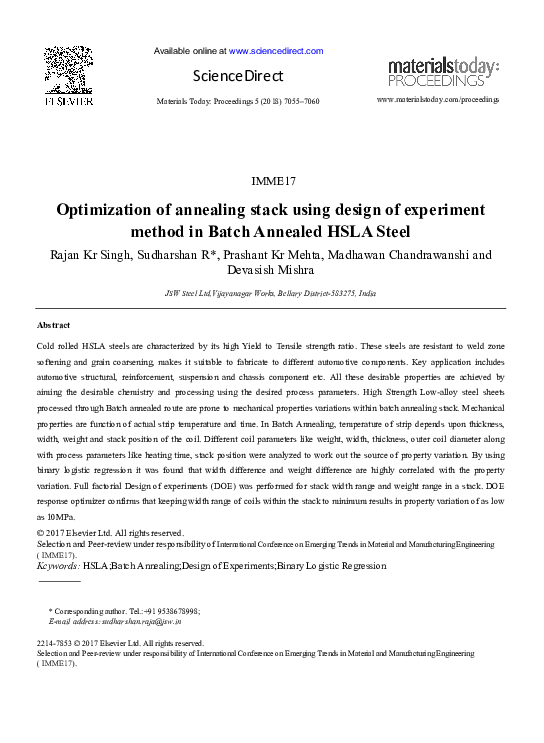 (PDF) Optimization of annealing stack using design of experiment method in Batch Annealed HSLA Steel
