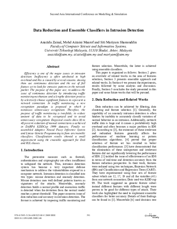 (PDF) Data Reduction and Ensemble Classifiers in Intrusion Detection