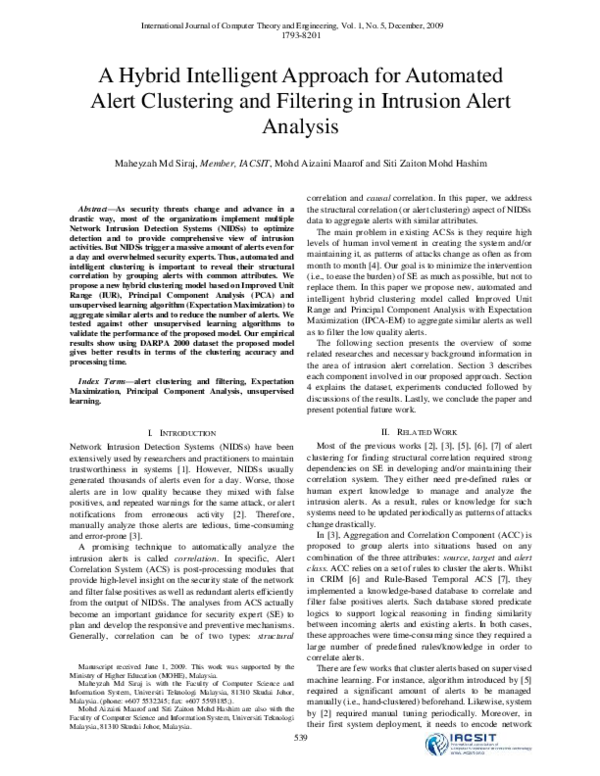 (PDF) A Hybrid Intelligent Approach for Automated Alert Clustering and Filtering in Intrusion ...