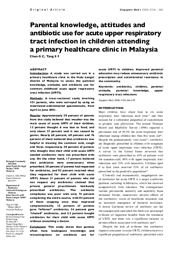 (PDF) Parental knowledge, attitudes and antibiotic use for acute upper ...