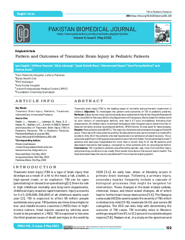 (PDF) Pattern and Outcomes of Traumatic Brain Injury (TBI) In Pediatric ...