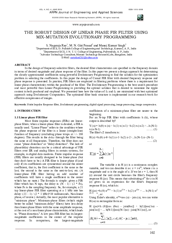 (PDF) The Robust Design of Linear Phase Fir Filter Using MIX-Mutation Evolutionary Programming ...