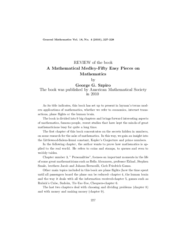 (PDF) A Mathematical Medley | Eva Burke - Academia.edu