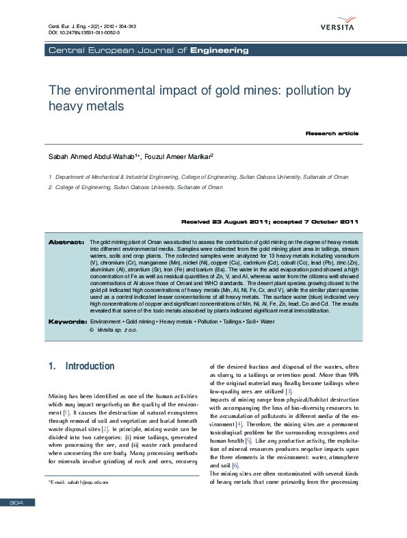 (PDF) The environmental impact of gold mines: pollution by heavy metals