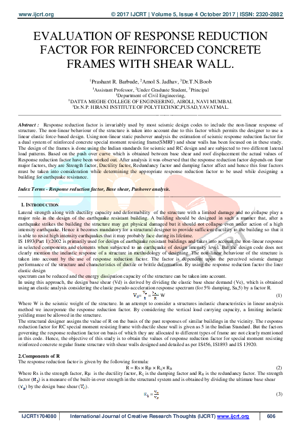 Pdf Evaluation Of Response Reduction Factor For Reinforced Concrete Frames With Shear Wall