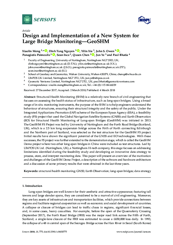 (PDF) Design and Implementation of a New System for Large Bridge Monitoring-GeoSHM