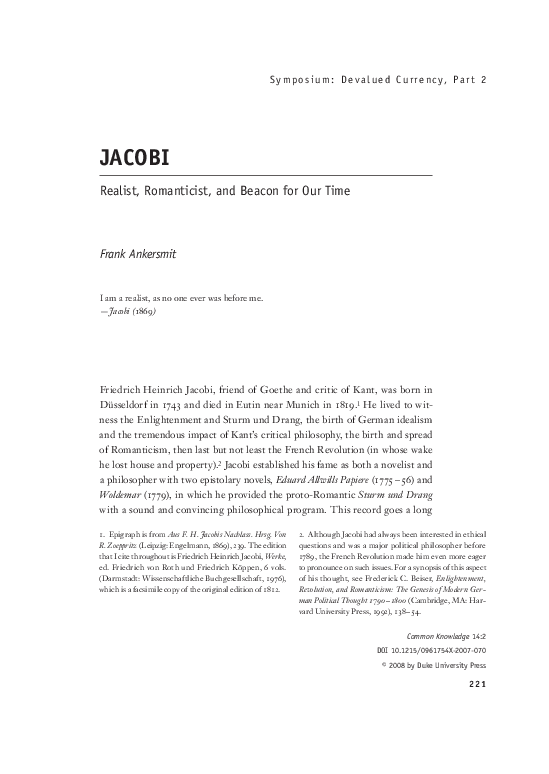 (PDF) JACOBI: Realist, Romanticist, and Beacon for Our Time | Frank ...