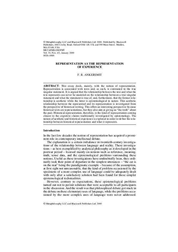 (PDF) Representation as the Representation of Experience