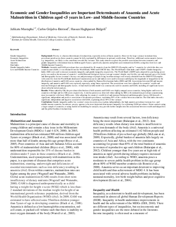 (PDF) Economic and Gender Inequalities are Important Determinants of Anaemia and Acute ...
