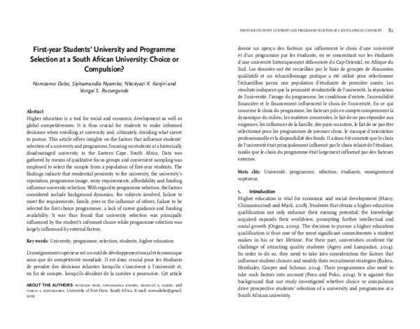 (PDF) First-year Students' University and Programme Selection at a ...