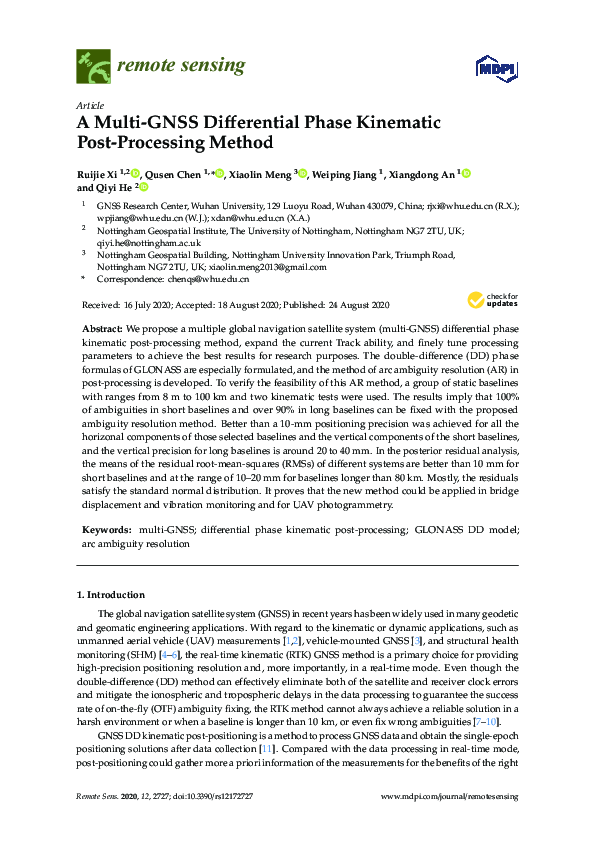 (PDF) A Multi-GNSS Differential Phase Kinematic Post-Processing Method | Xiaolin Meng - Academia.edu