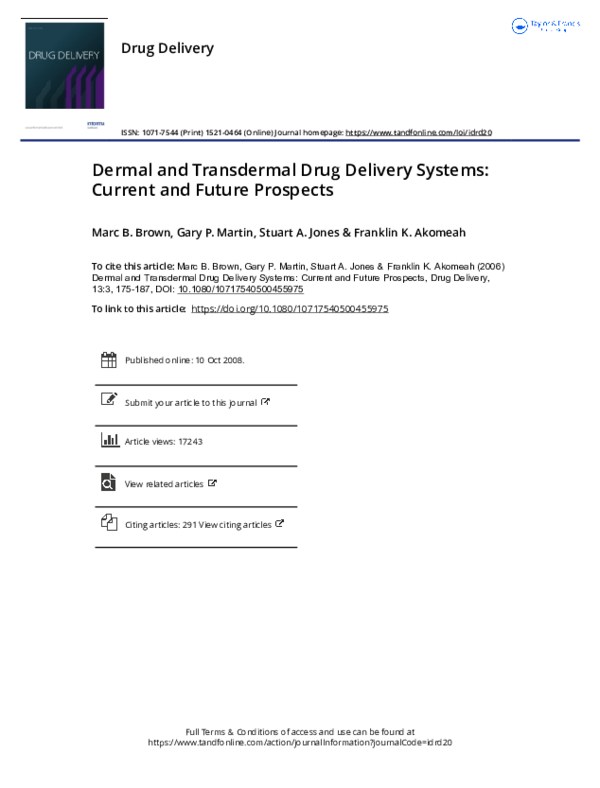(PDF) Dermal and Transdermal Drug Delivery Systems: Current and Future Prospects | Gary Martin ...