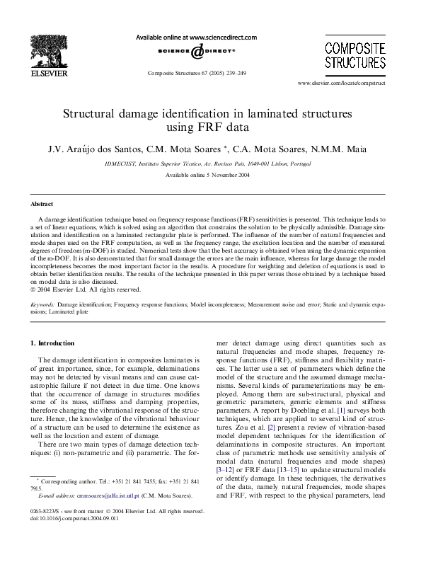 (PDF) Structural damage identification in laminated structures using FRF data