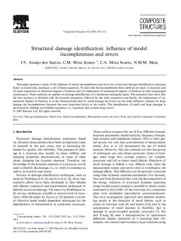 (PDF) Structural damage identification: influence of model incompleteness and errors