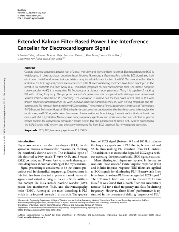(PDF) Extended Kalman Filter-Based Power Line Interference Canceller for Electrocardiogram ...