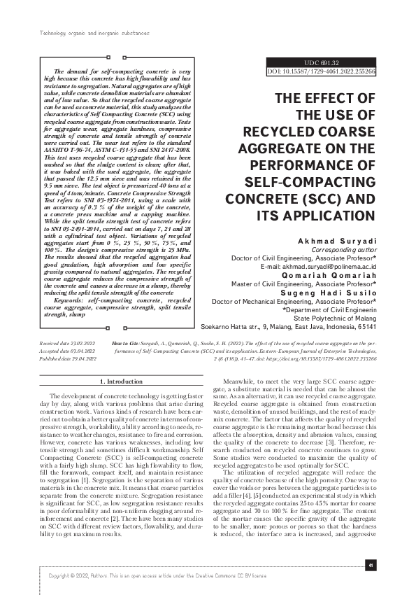 (PDF) The effect of the use of recycled coarse aggregate on the ...