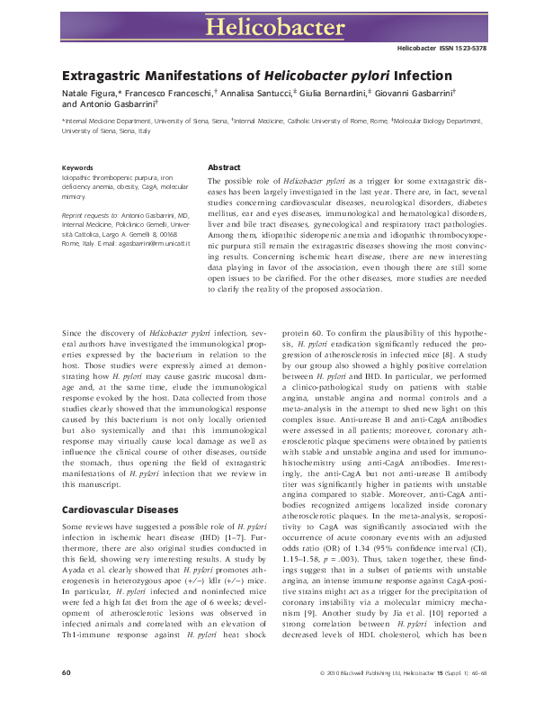 (PDF) Extragastric Manifestations of Helicobacter pylori Infection