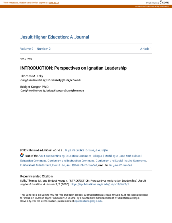 (PDF) INTRODUCTION: Perspectives on Ignatian Leadership
