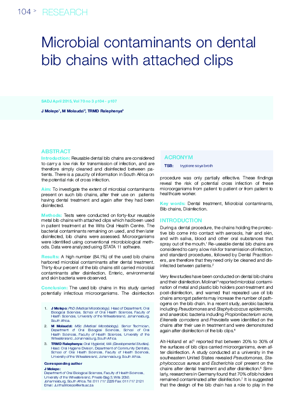 (PDF) Microbial Contamination on Dental Bib Chains