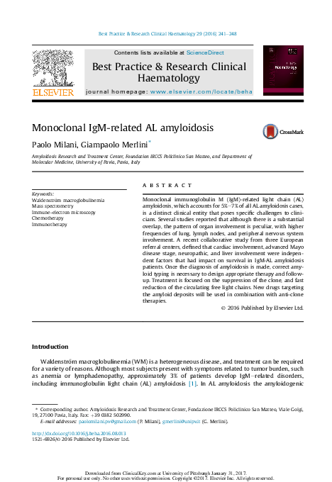 (PDF) Monoclonal IgM-related AL amyloidosis