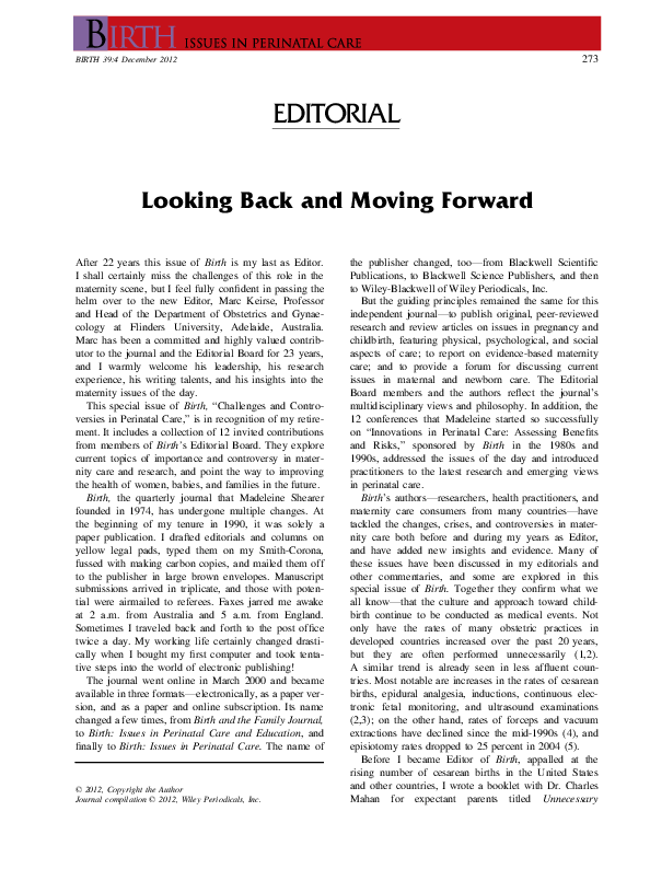 (PDF) Looking Back and Moving Forward