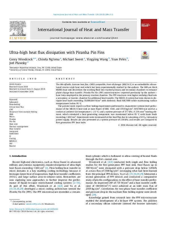 (PDF) Ultra-high heat flux dissipation with Piranha Pin Fins
