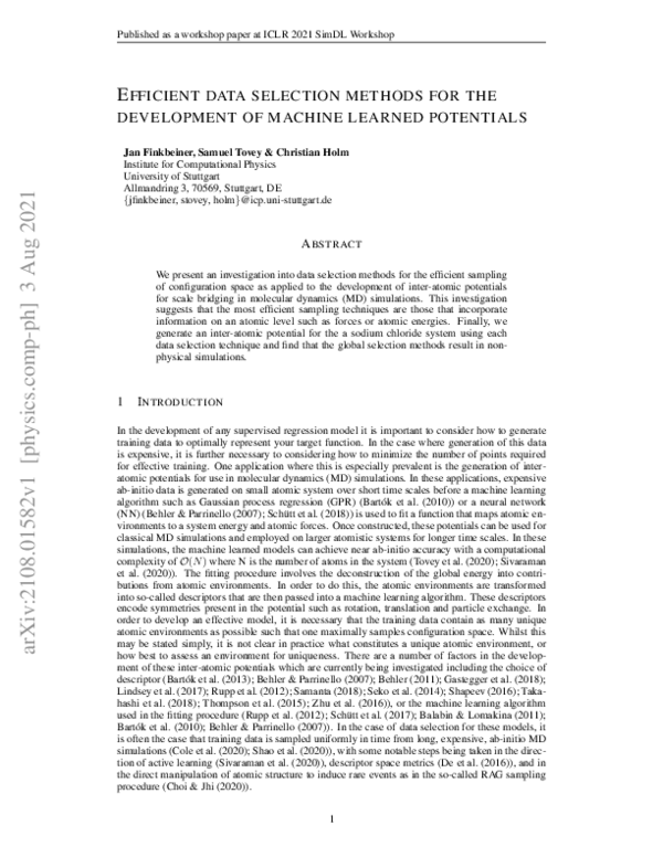 (PDF) Efficient Data Selection Methods for the Development of Machine Learned Potentials