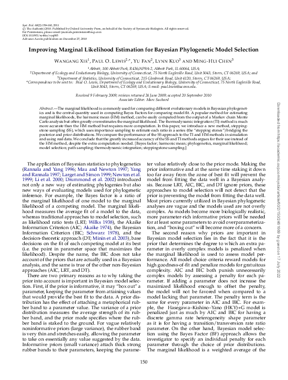 (PDF) Improving Marginal Likelihood Estimation for Bayesian Phylogenetic Model Selection