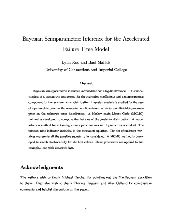 (PDF) Bayesian semiparametric inference for the accelerated failure-time model