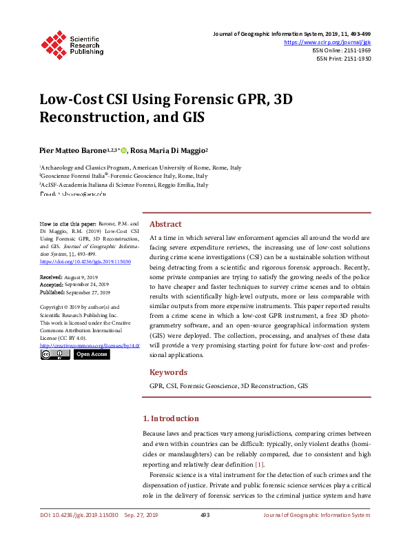 Pdf Low Cost Csi Using Forensic Gpr 3d Reconstruction And Gis