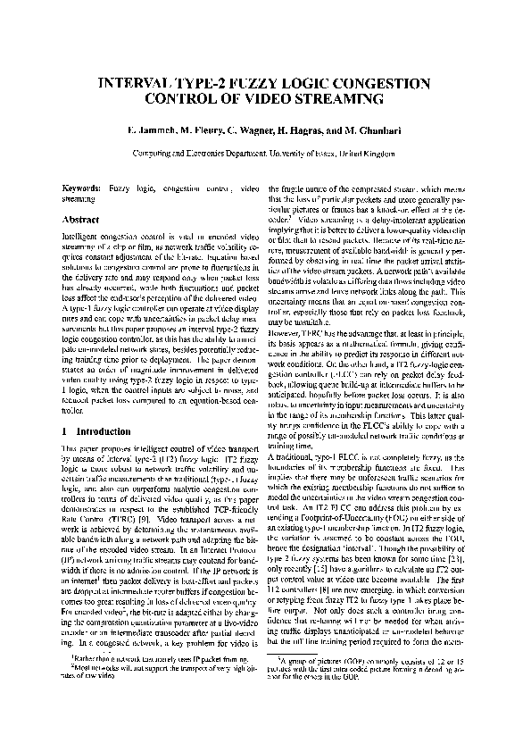 (PDF) Interval Type-2 Fuzzy Logic Congestion Control for Video Streaming Across IP Networks