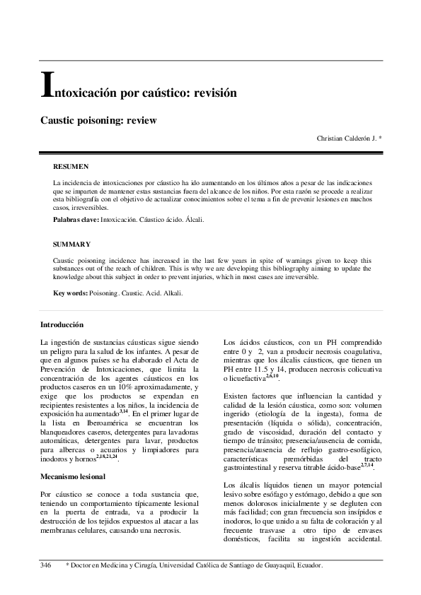 (PDF) Intoxicación por caústico: revisión