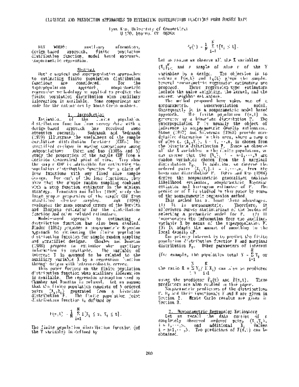 Pdf Classical And Prediction Approaches To Estimating Distribution Functions From Survey Data