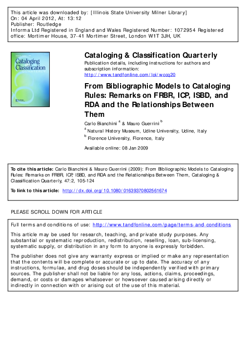 (PDF) From Bibliographic Models to Cataloging Rules: Remarks on FRBR ...