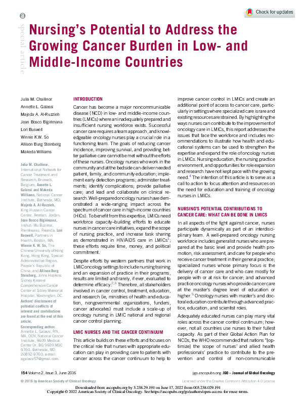(PDF) Nursing’s Potential to Address the Growing Cancer Burden in Low ...