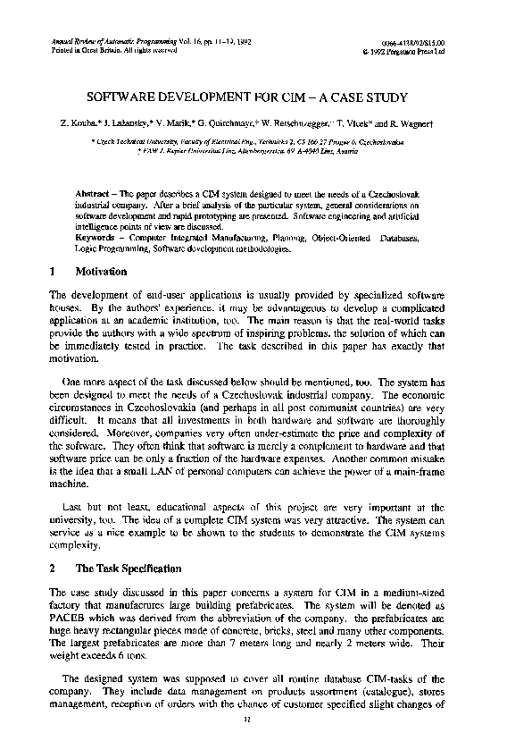 (PDF) Software development for cim — a case study