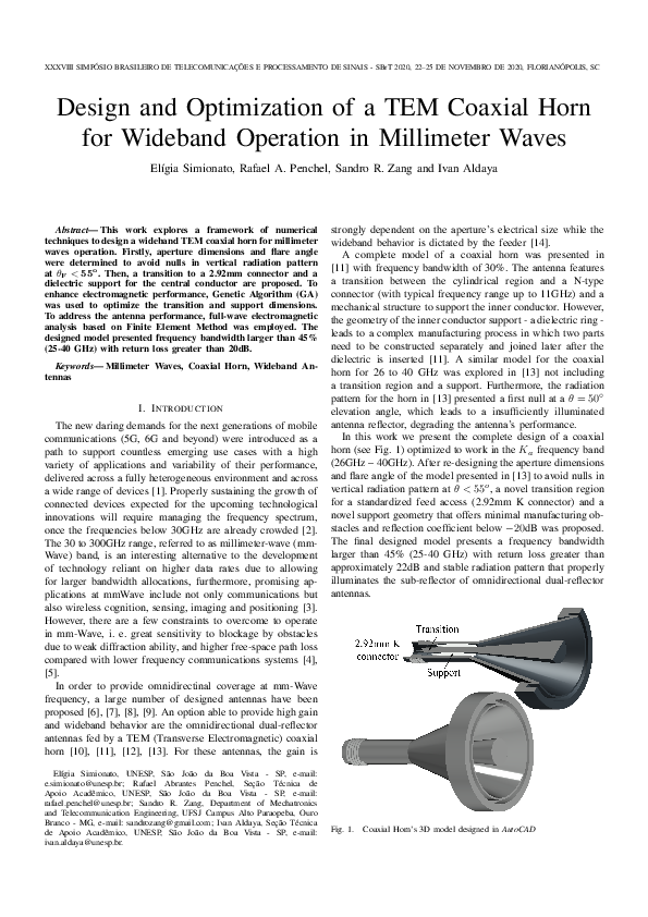 (PDF) Design and Optimization of a TEM Coaxial Horn for Wideband ...