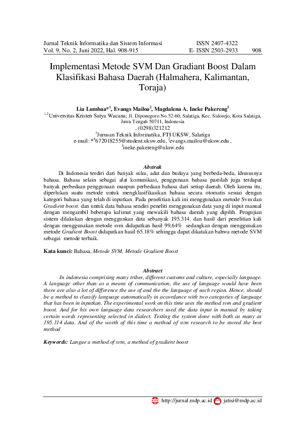 (PDF) Implementasi Metode SVM dan Gardiant Boost Dalam Kalsifikasi Bahasa Daerah