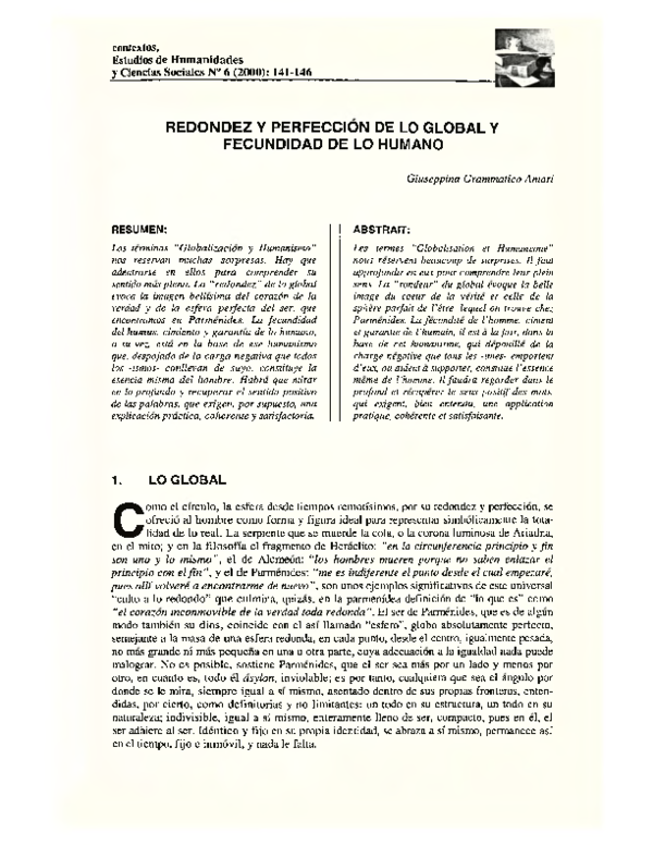 (PDF) Redondez y perfección de lo global y fecundidad de lo humano