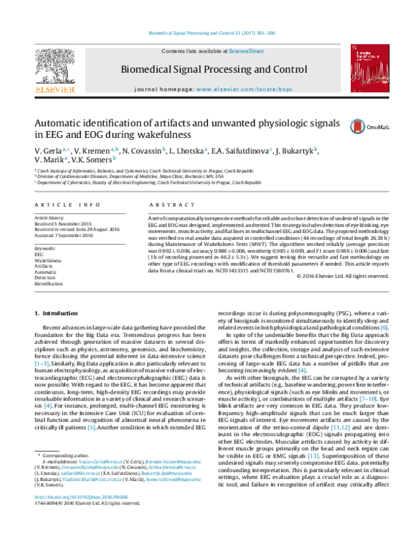 (PDF) Automatic identification of artifacts and unwanted physiologic signals in EEG and EOG ...
