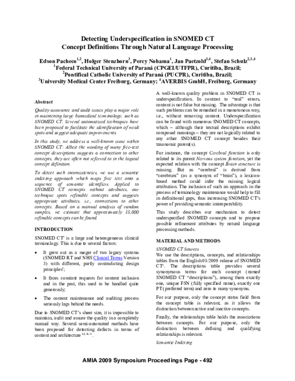(PDF) Detecting Underspecification in SNOMED CT concept definitions through natural language ...