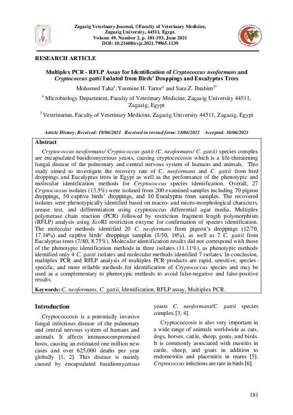 (PDF) Multiplex PCR - RFLP Assay for Identification of Cryptococcus ...