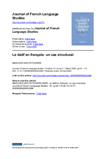 (PDF) Le datif en français: un cas structural