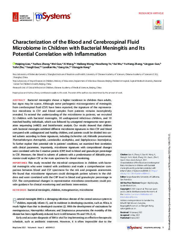 (PDF) Characterization of the Blood and Cerebrospinal Fluid Microbiome ...