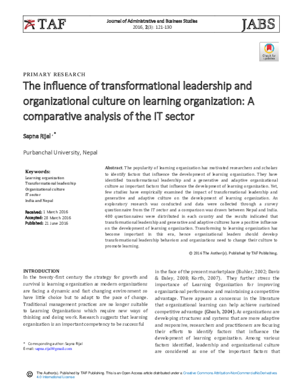 (PDF) Tinjauan Kritis Jurnal Ilmiah: “The Influence of Transformational Leadership and ...
