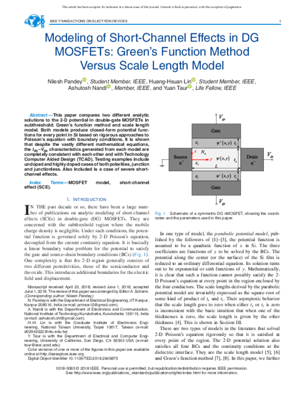 (PDF) Modeling of Short-Channel Effects in DG MOSFETs: Green’s Function Method Versus Scale ...