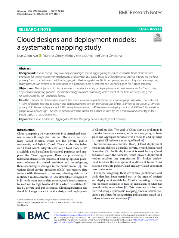 (PDF) Cloud designs and deployment models: a systematic mapping study