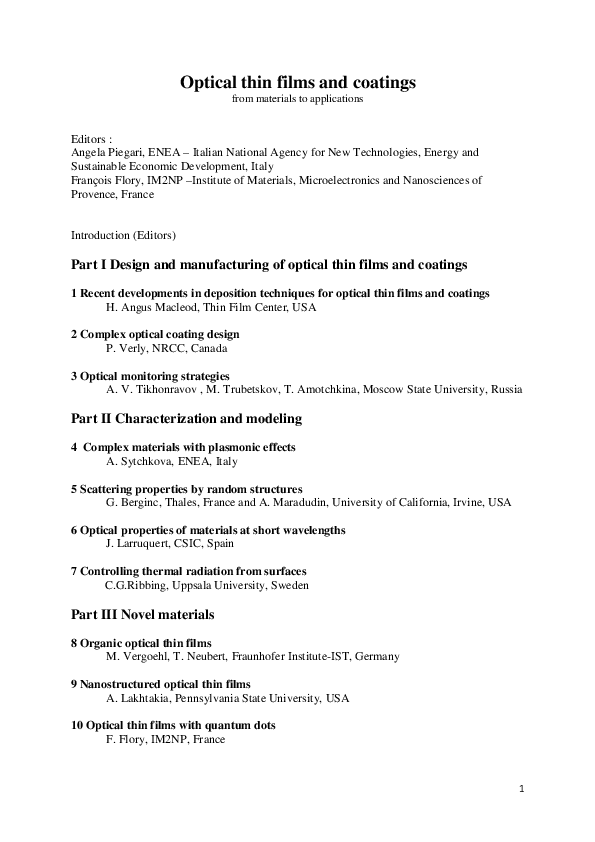 (PDF) Optical Thin Films and Coatings