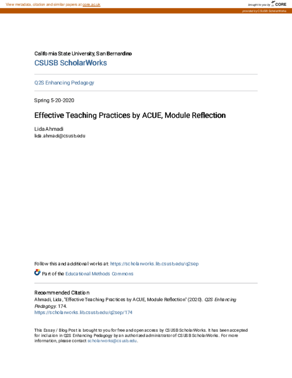 (PDF) Effective Teaching Practices by ACUE, Module Reflection